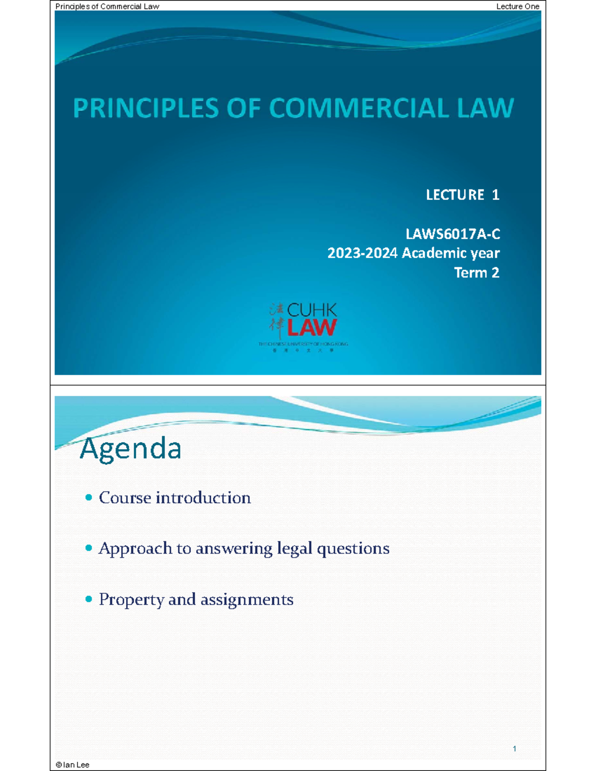 Week 1 Property and Assignments - LECTURE 1 LAWS6017A-C 2023-2024 ...