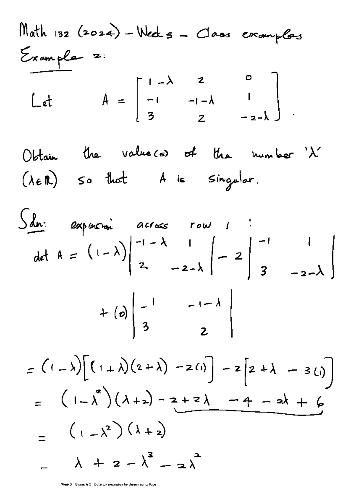 29. Week 5 - Example 2 - Cofactor expansion for determinants - TPS2601 ...