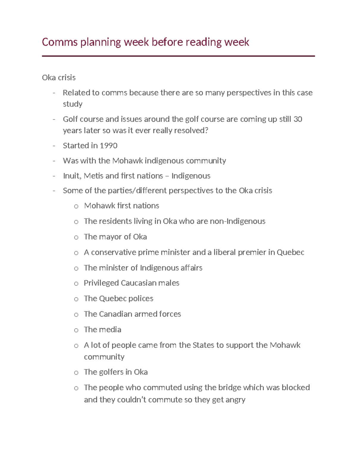 Comms planning week before reading week - What would be the most ...