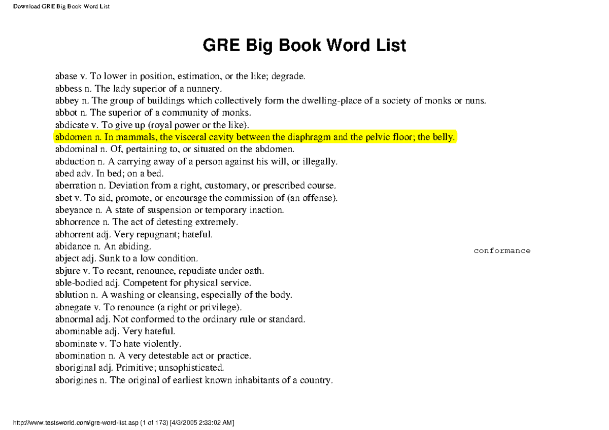 Complete GRE Big Book Vocabulary - GRE Big Book Word List abase v. To ...