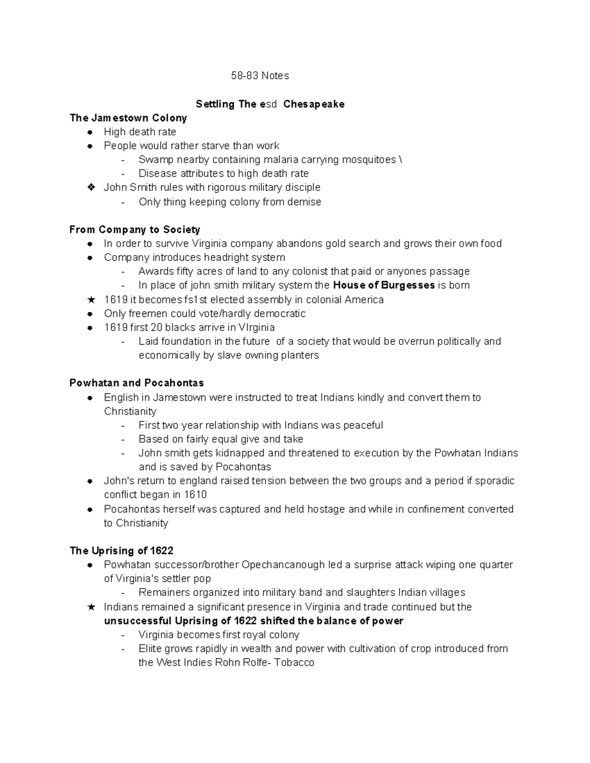 Apush 2nd notes 58-83 - 58-83 Notes Settling The esd Chesapeake The ...
