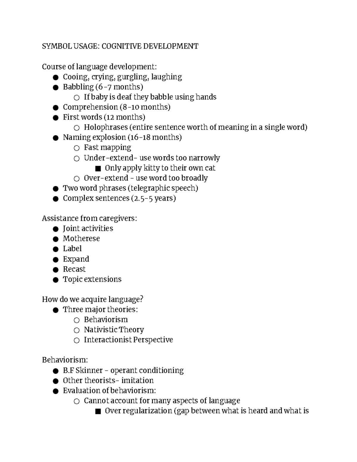Child development 10-7 - SYMBOL USAGE: COGNITIVE DEVELOPMENT Course of ...