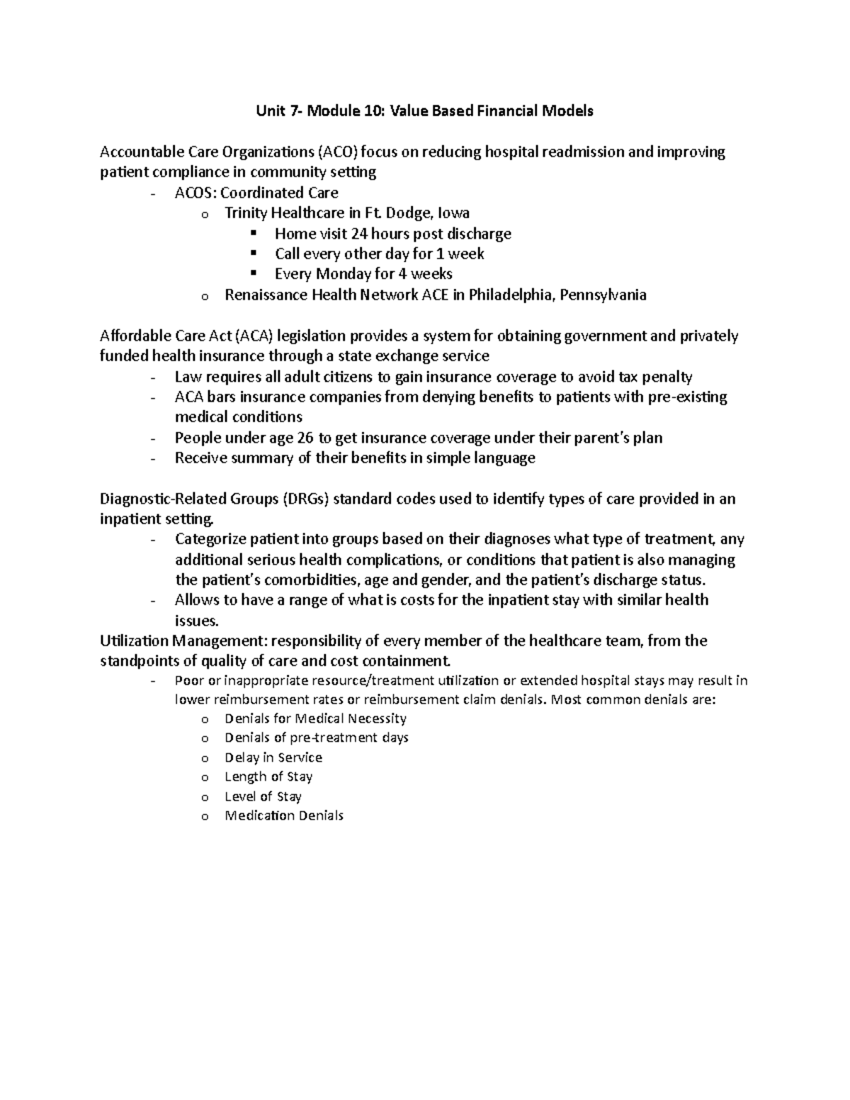 D046 Unit 7 Module 10 - Notes - Unit 7- Module 10: Value Based ...