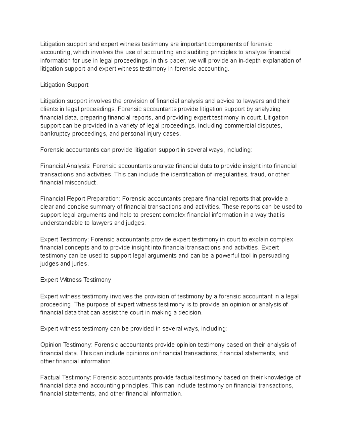 Litigation Support and Expert Witness Testimony - In this paper, we ...