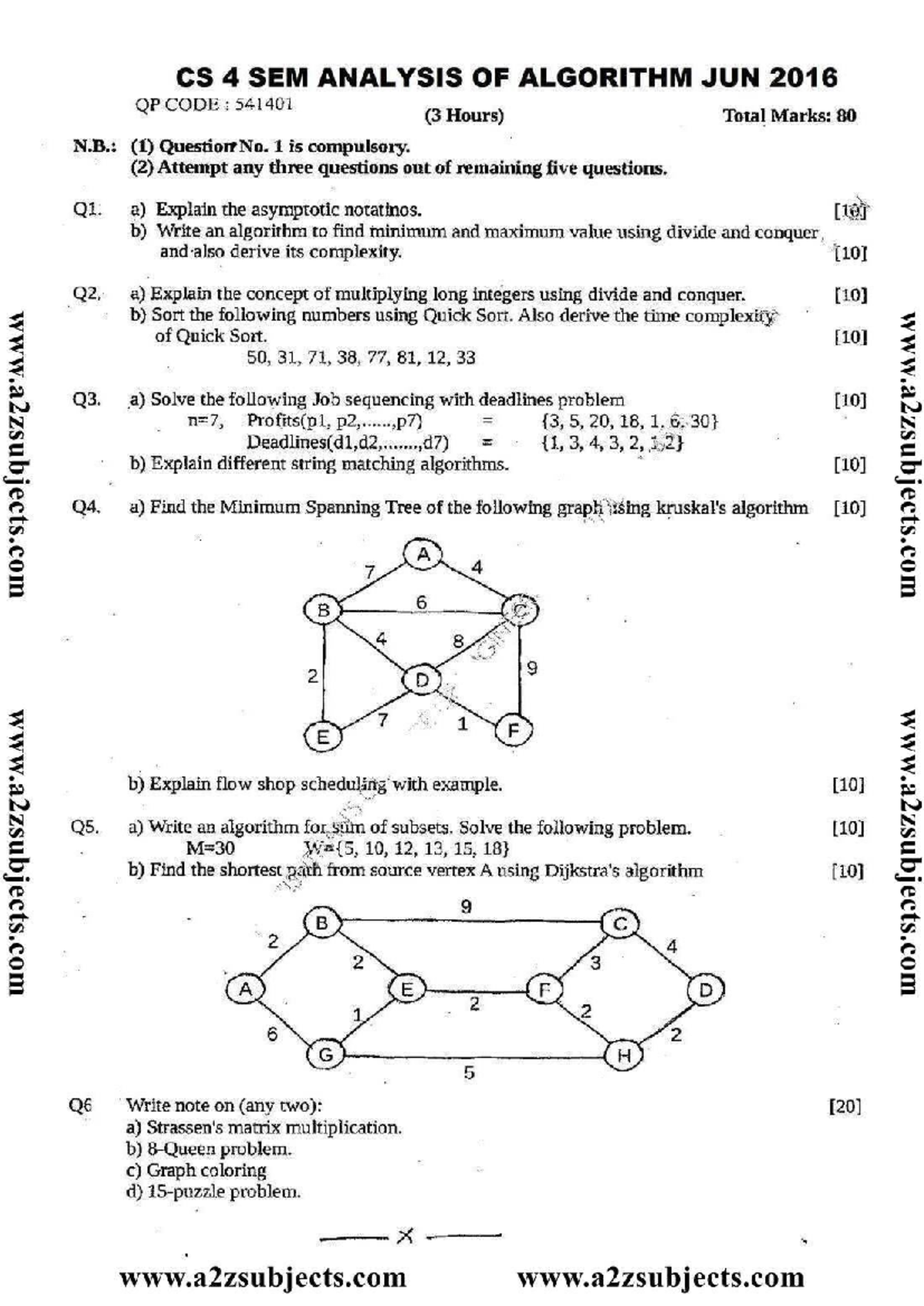 Be cs 4 sem analysis of algorithm jun 2016 - Computer Engineering - Studocu