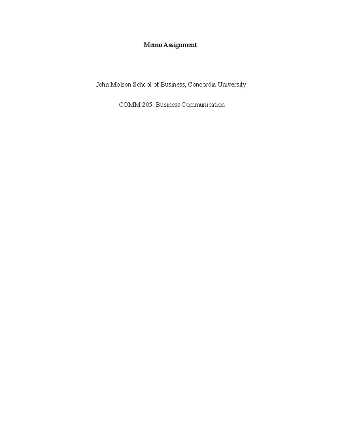 Memo Assignment - Is ok - Memo Assignment John Molson School of ...