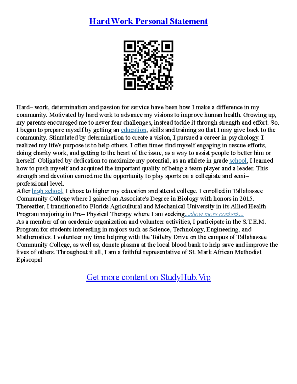 Essay Hard Work - Hard Work Personal Statement Hard– work ...