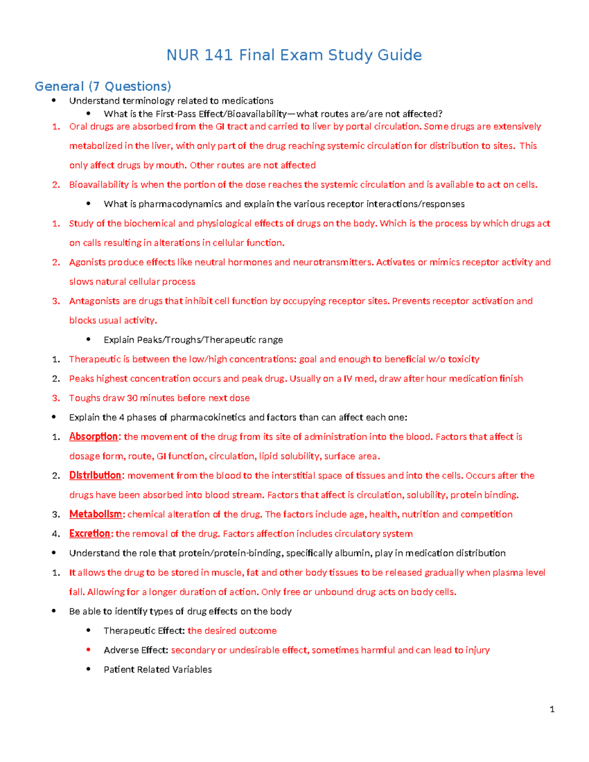 NUR 141 Final Exam Study Guide 1 - NUR 141 Final Exam Study Guide General (7 Questions ...