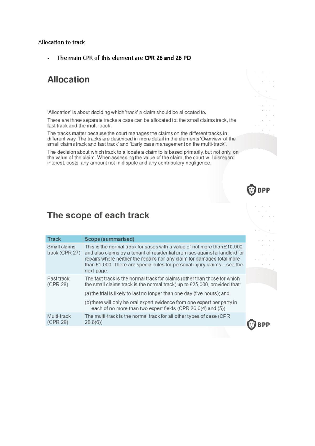 allocation to track - Allocation to track The main CPR of this element ...