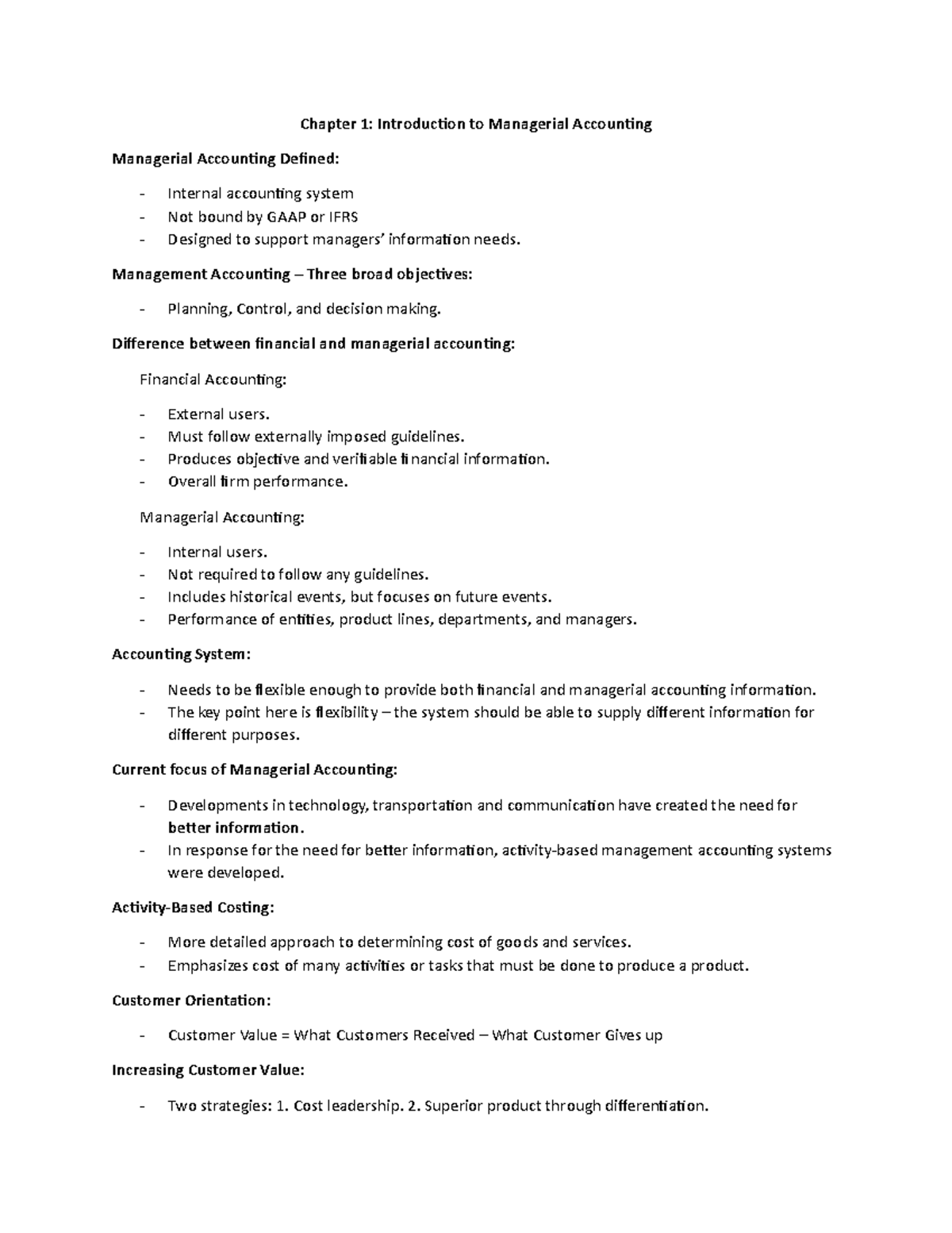 Notes Chapters 1-8 - Chapter 1: Introduction to Managerial Accounting ...