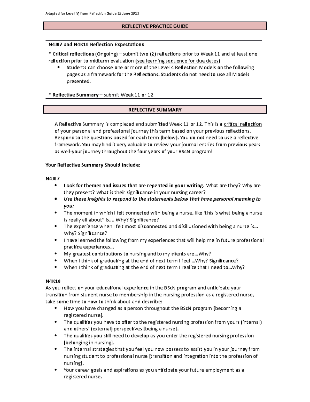 Level 4 Reflection Guide 2017 - REFLECTIVE PRACTICE GUIDE N4J07 and ...
