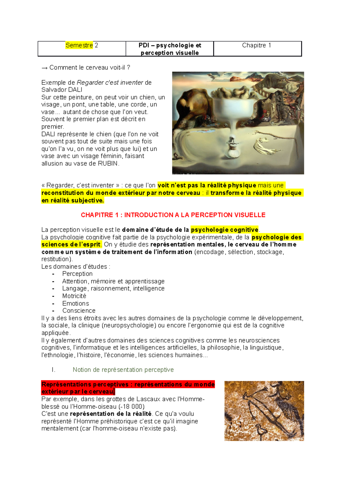 Psychologie, perception des images Chapitre 1 - Semestre 2 PDI ...