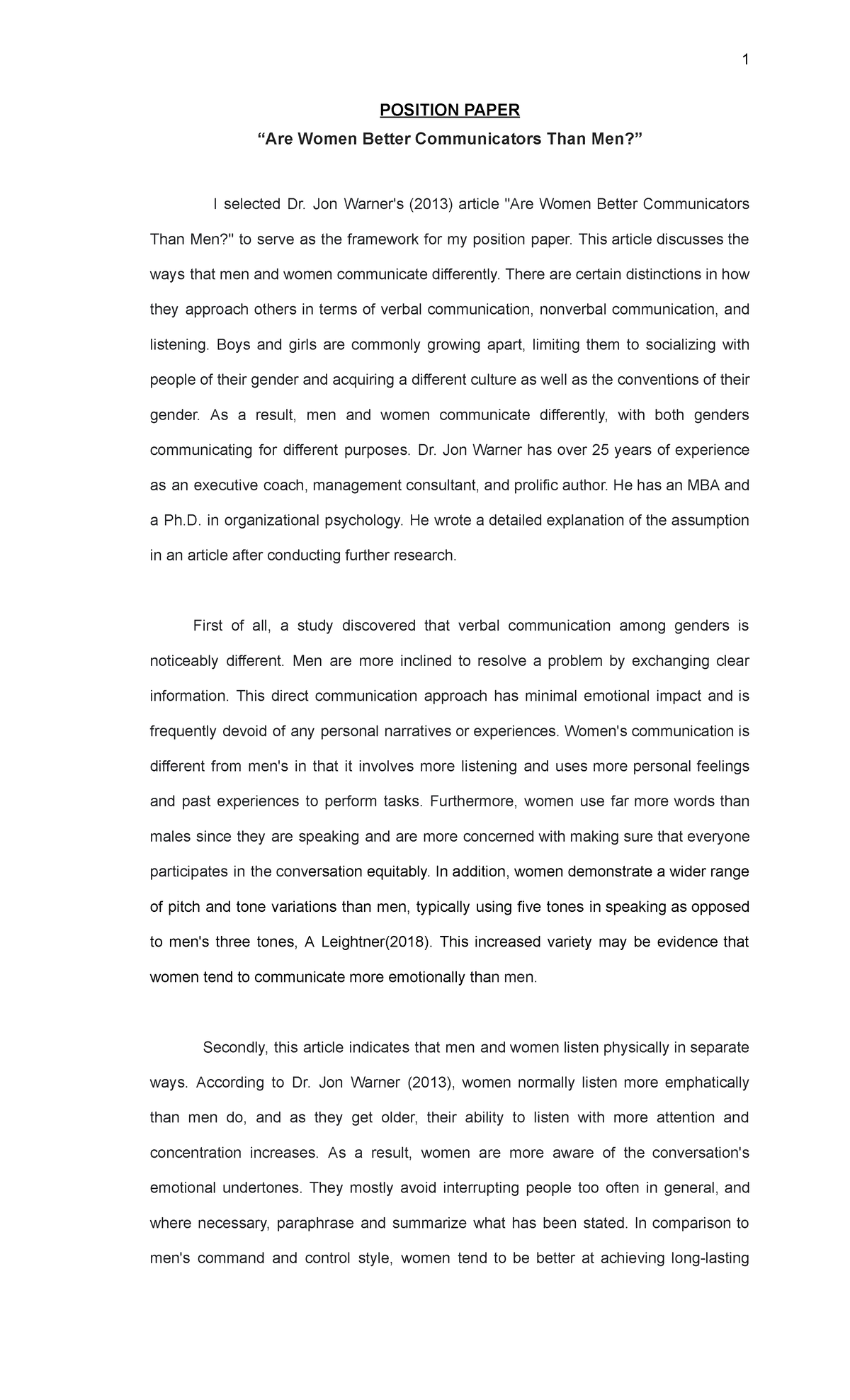 ASM 404-Nur Aqilah Izati - 1 POSITION PAPER “Are Women Better ...