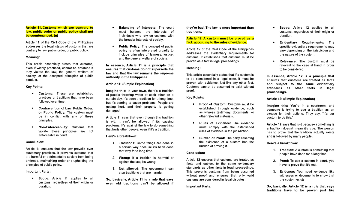 Article 11-24 - notes in law oblicon - Article 11. Customs which are ...