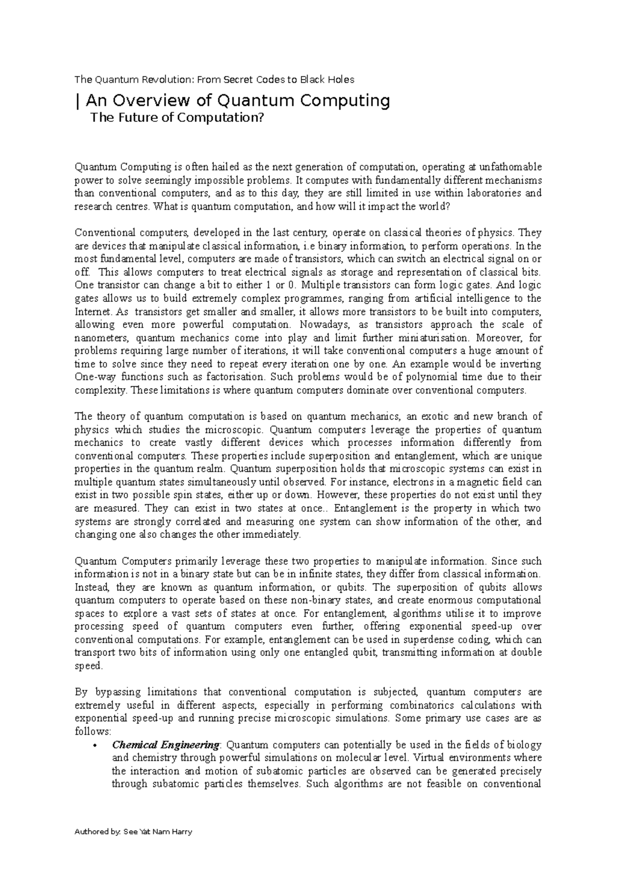 An Overview of Quantum Computation: Theories and Application - The ...