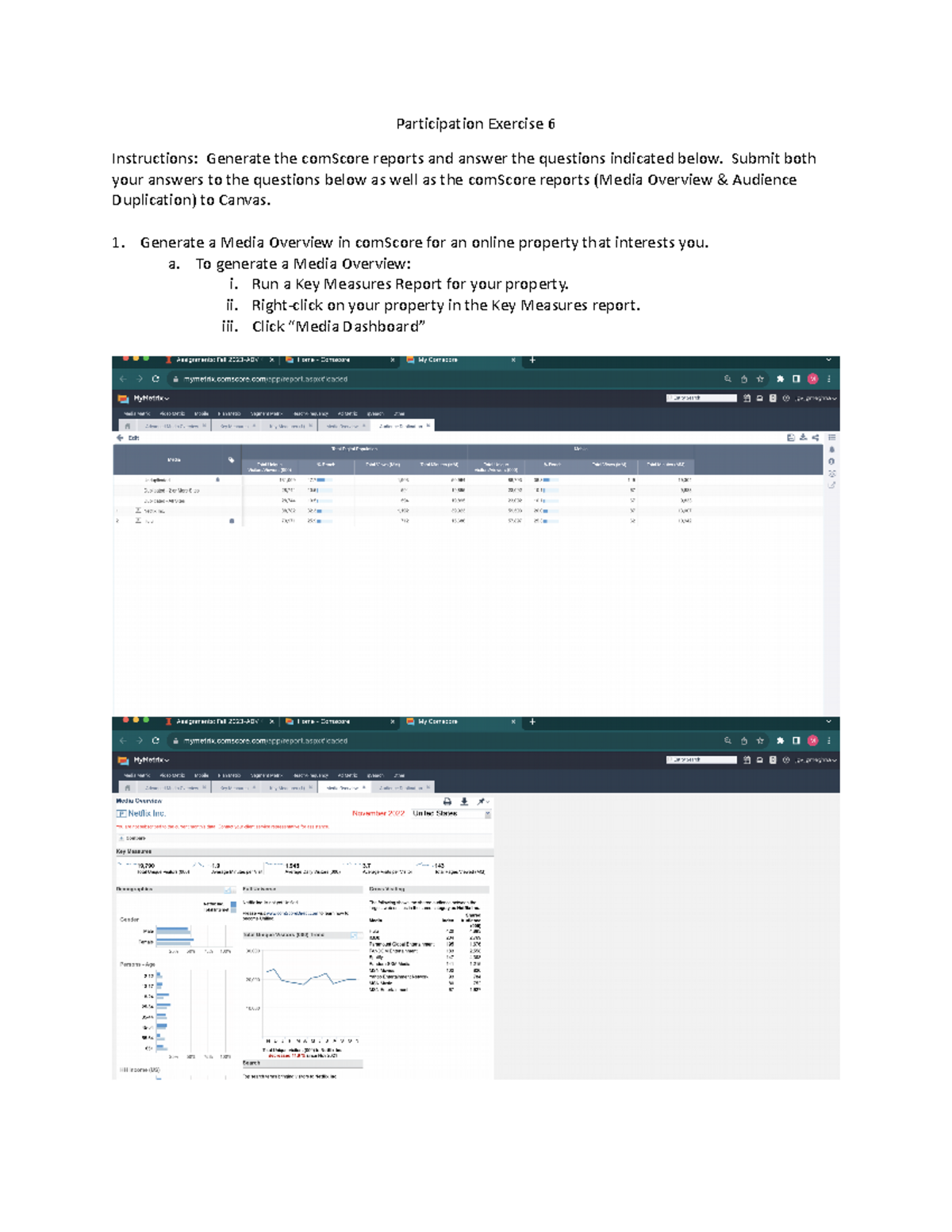 Participation Exercise 6-4 - Participation Exercise 6 Instructions: Generate the comScore ...