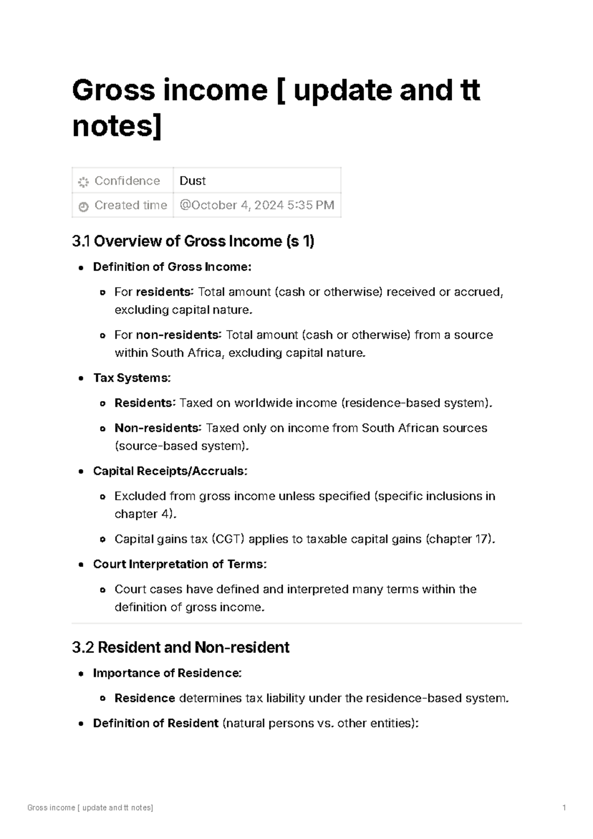 Gross income notes - Gross income [ update and tt notes] Confidence ...