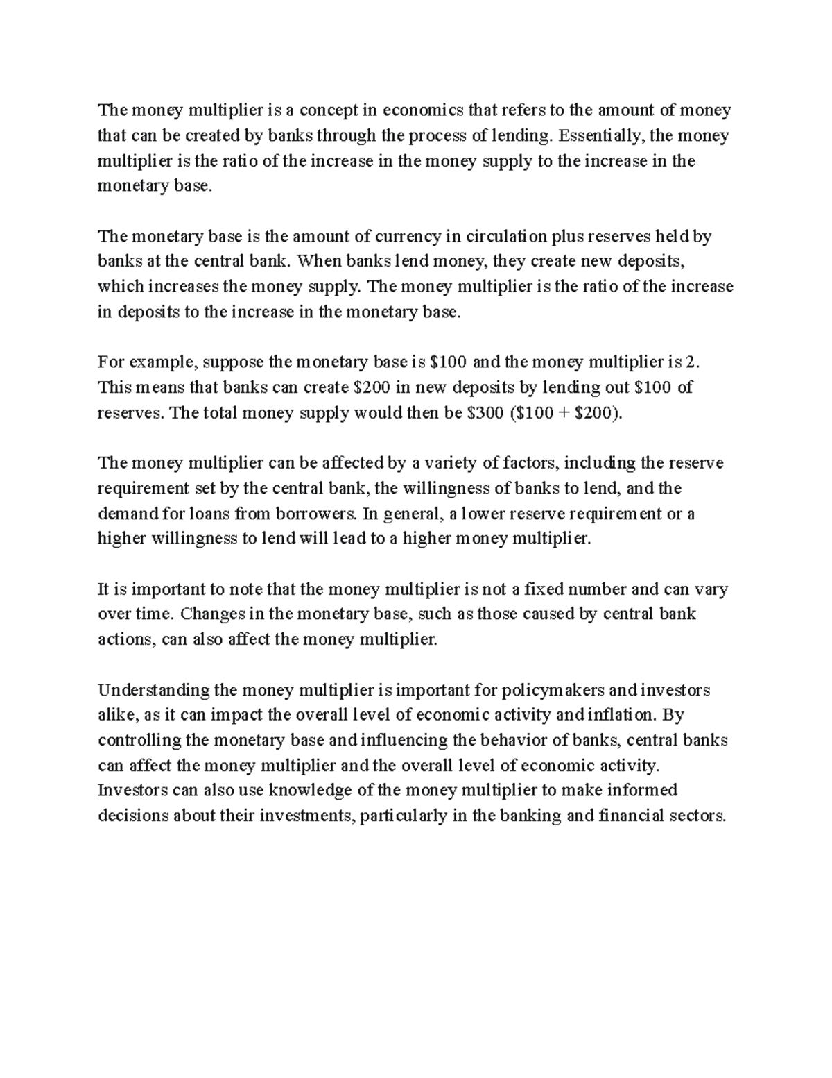 AP Macroecnomics Notes money multiplier - The money multiplier is a ...