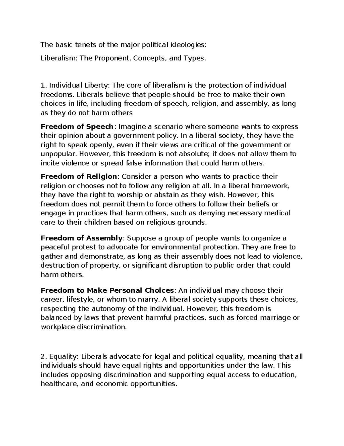 Liberalism - The basic tenets of the major political ideologies ...