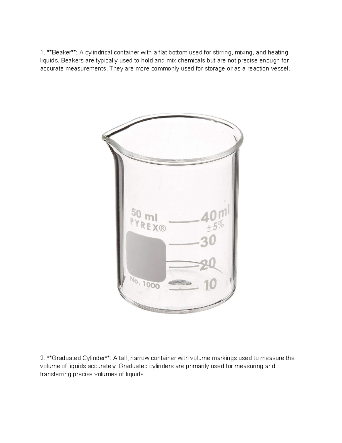Glasswares - Beaker: A cylindrical container with a flat bottom used ...