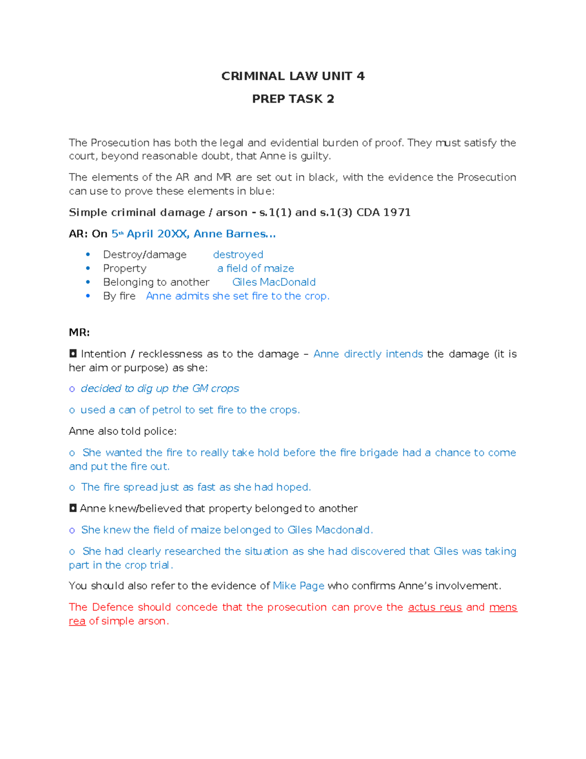 PREP TASK 2 - prep task 2 - CRIMINAL LAW UNIT 4 PREP TASK 2 The ...