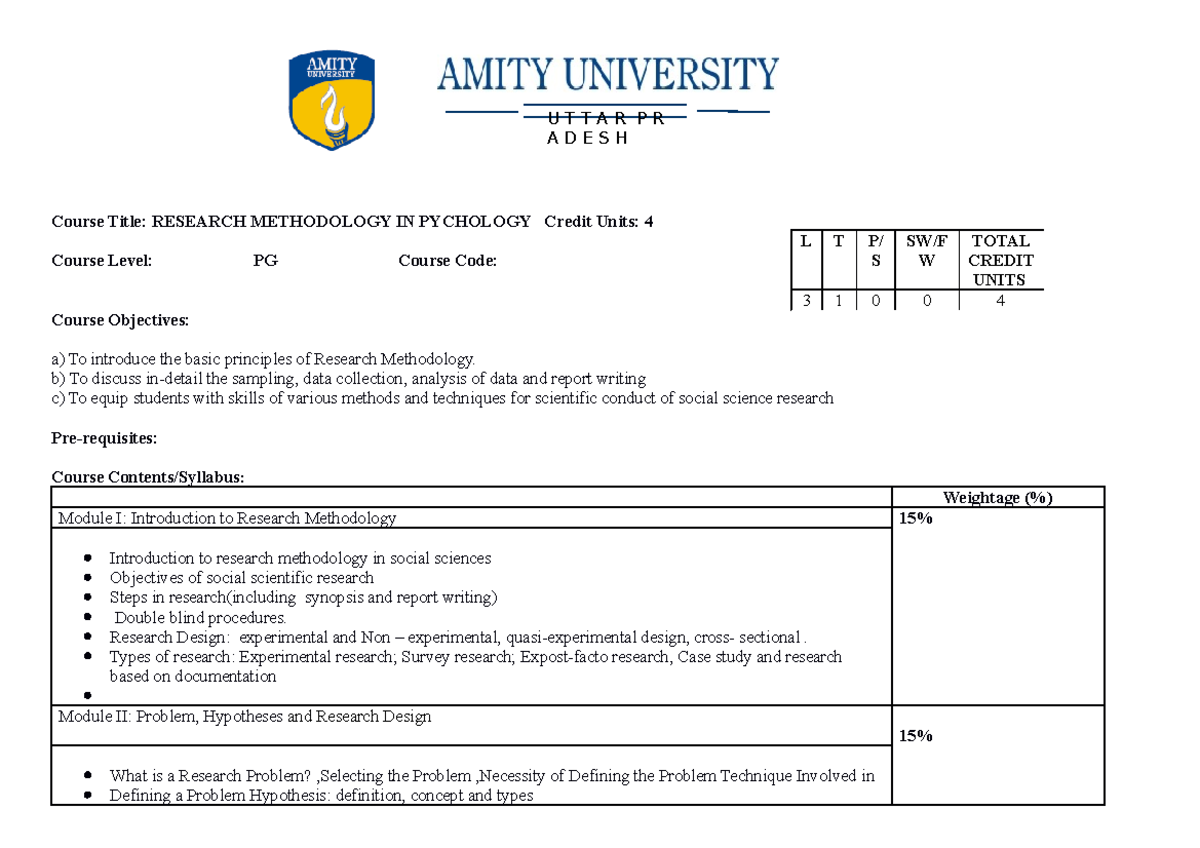New Syllabus research methodology in psychology - Course Title ...