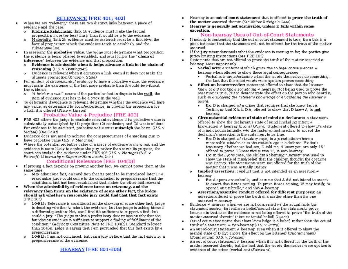 468624978 Evidence Attack docx - RELEVANCE [FRE 401; 402] When we say ...