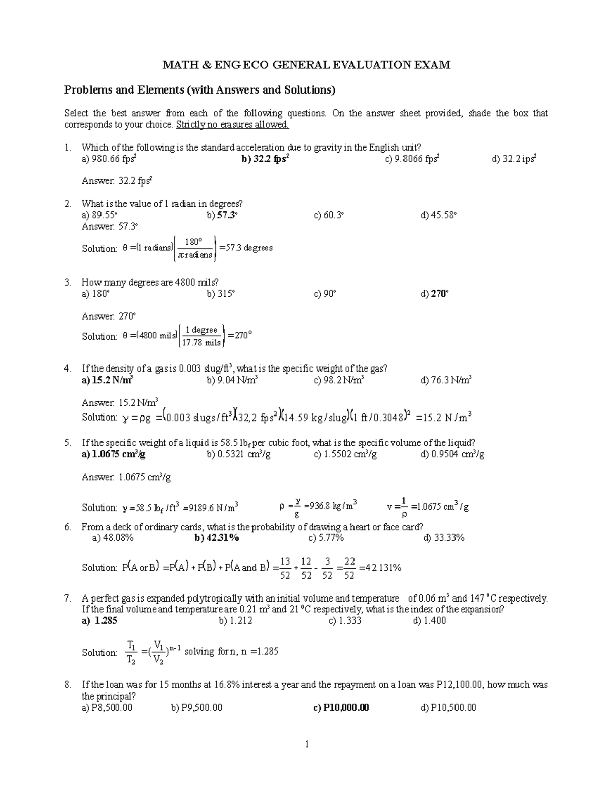 MATH and ENG ECO General Evaluation EXAM - MATH & ENG ECO GENERAL ...
