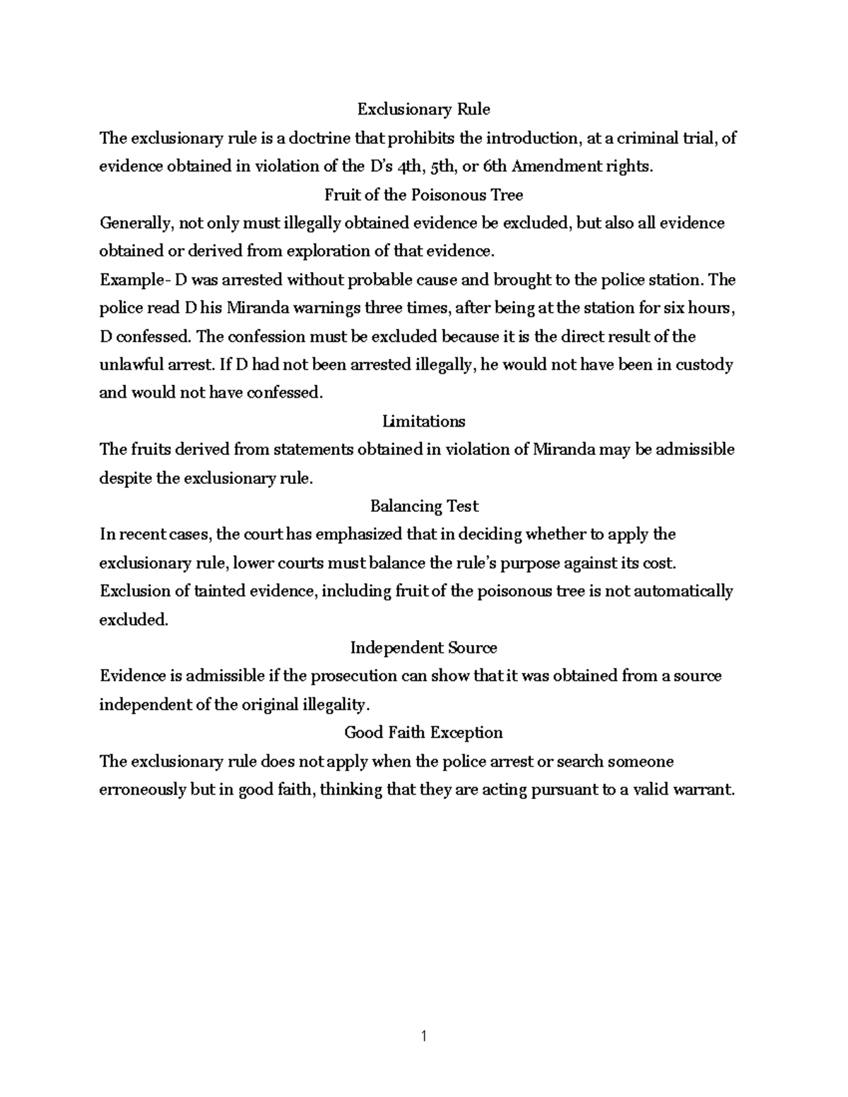 Criminal Procedure Outline - Exclusionary Rule The exclusionary rule is ...