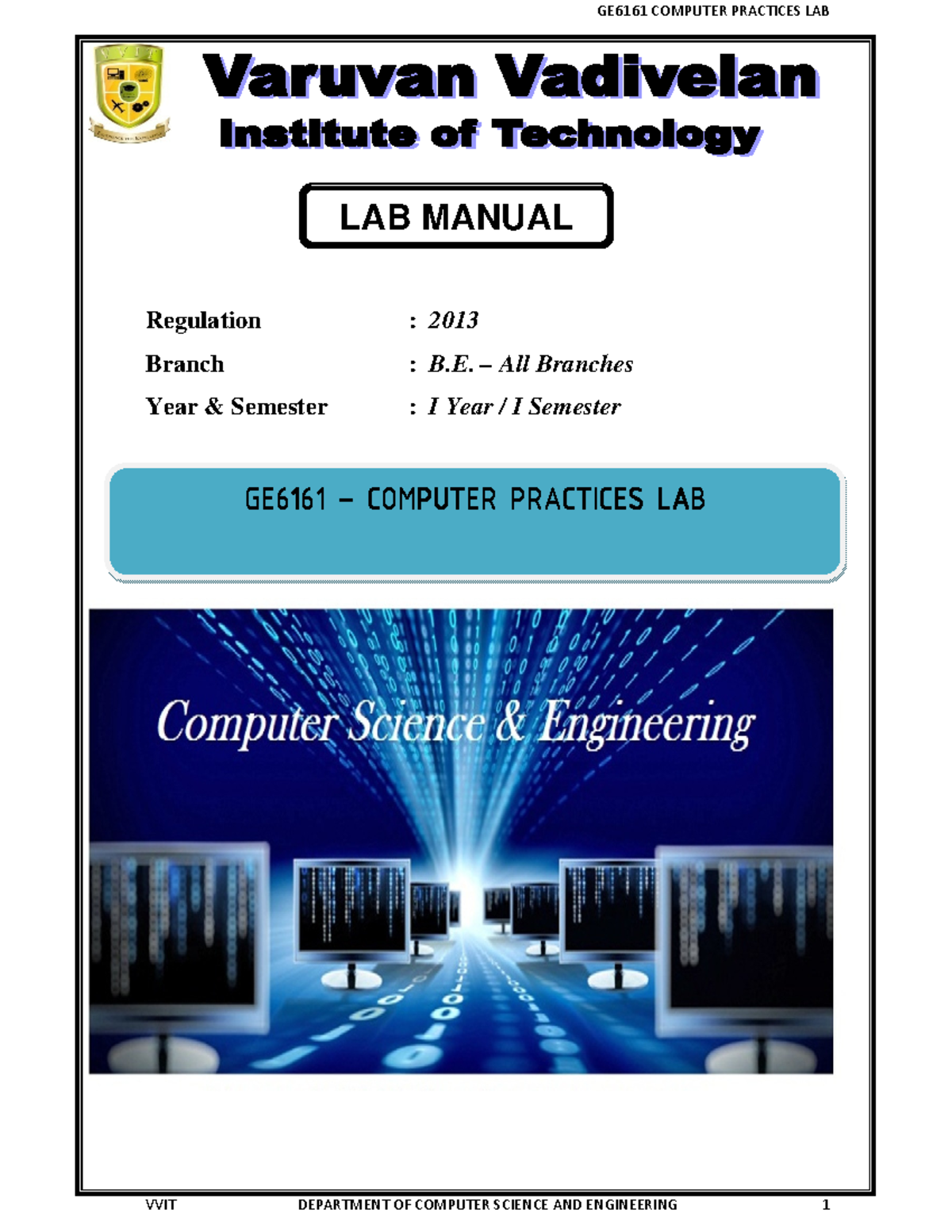 Computer- Practices-LAB - GE6161 COMPUTER PRACTICES LAB LAB MANUAL ...
