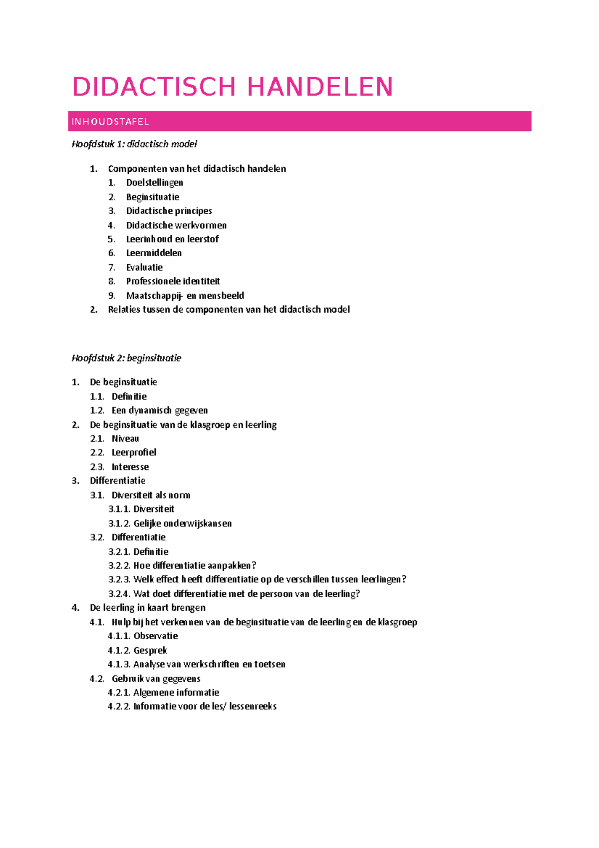 SV- didactisch handelen - DIDACTISCH HANDELEN INHOUDSTAFEL Hoofdstuk 1 ...