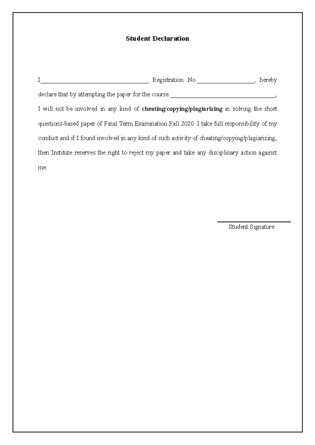 solve question of programing fundamentals c++ - Student Declaration ...