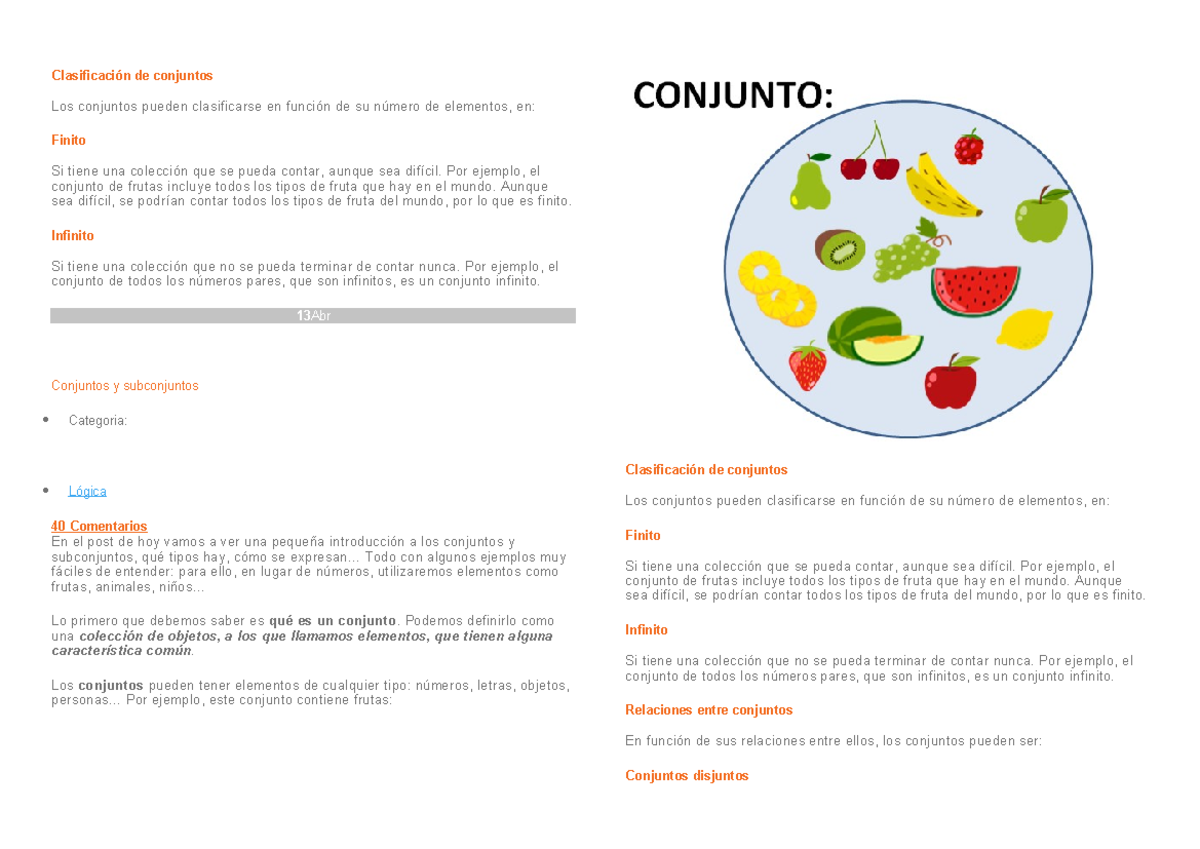 Clasificación de conjuntos - Clasificación de conjuntos Los conjuntos ...