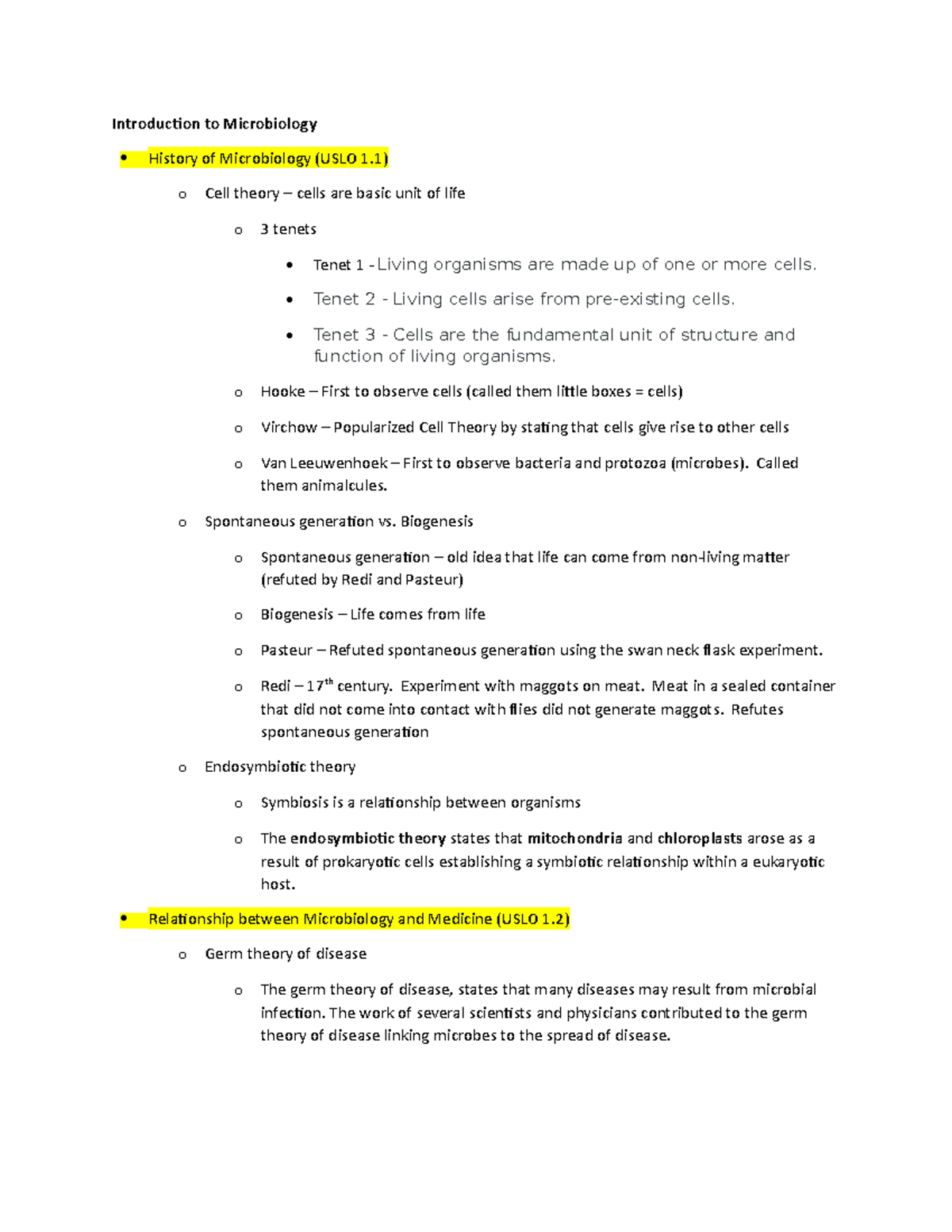 Micro Unit 1 Study Guide - Introduction to Microbiology History of ...