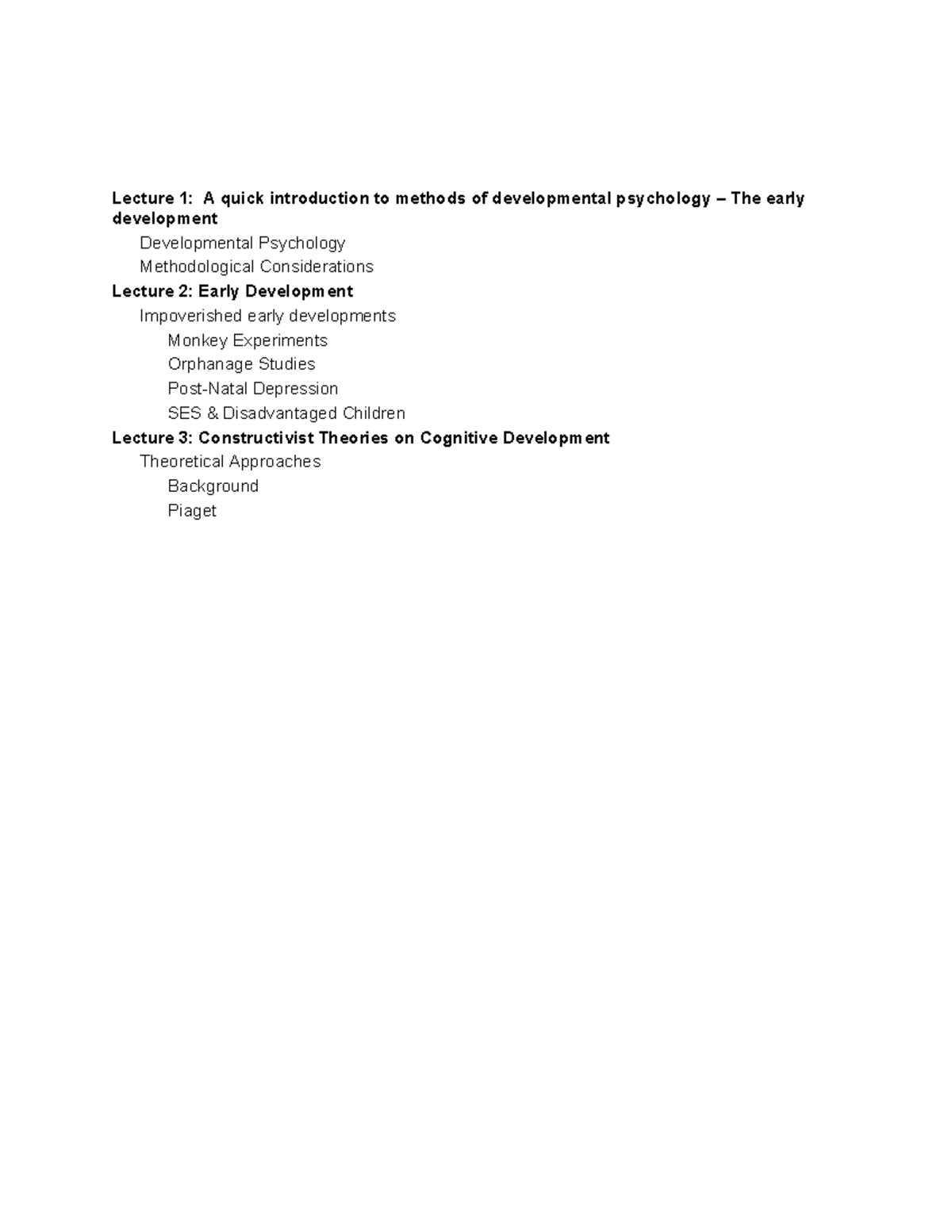 Development Psychology - ####### Lecture 1: A quick introduction to ...