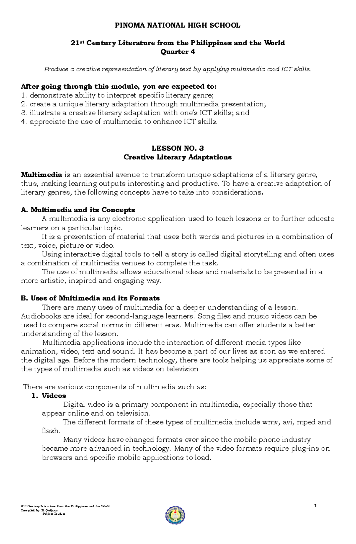 21st Quarter 4 Week 5-6 - 21 st Century Literature form the Philippines ...