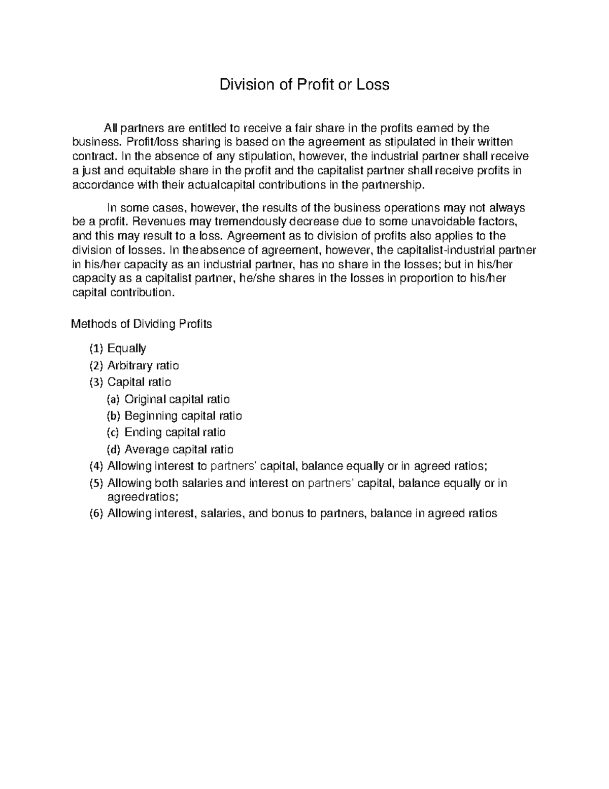 Division OF Profit LOSS - Division of Profit or Loss All partners are ...