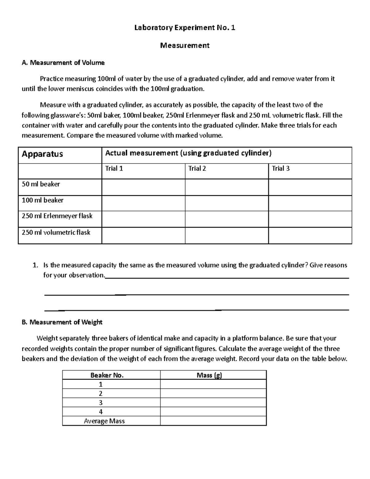 Activity Sheets 1st f2f lab 1 - Laboratory Experiment No. 1 Measurement ...