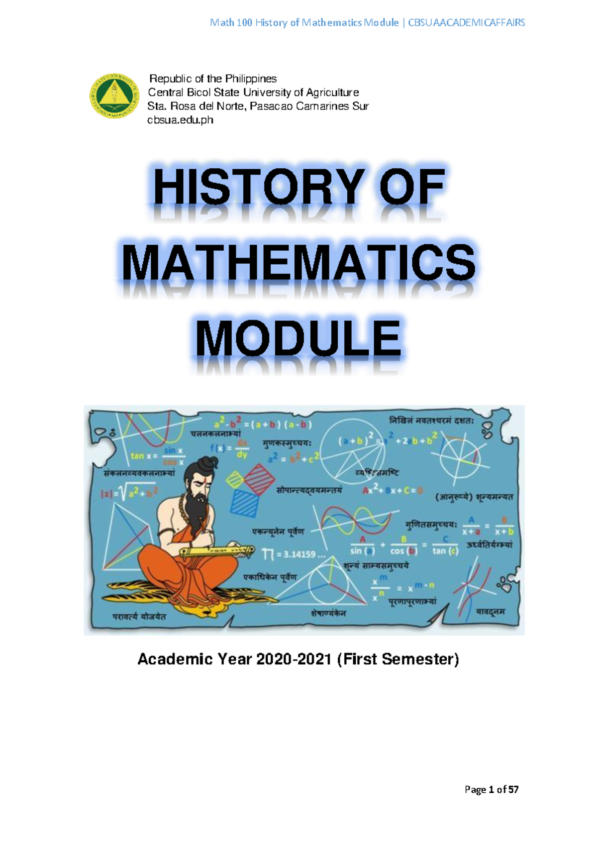 Math 100 History of Math week1-6 module - HISTORY OF MATHEMATICS MODULE ...