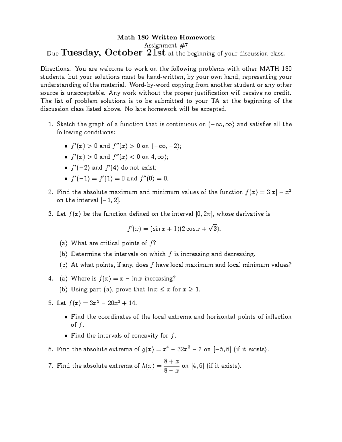 Math 180 Written Homework 7 - Due Tuesday, Math 180 Written Homework ...