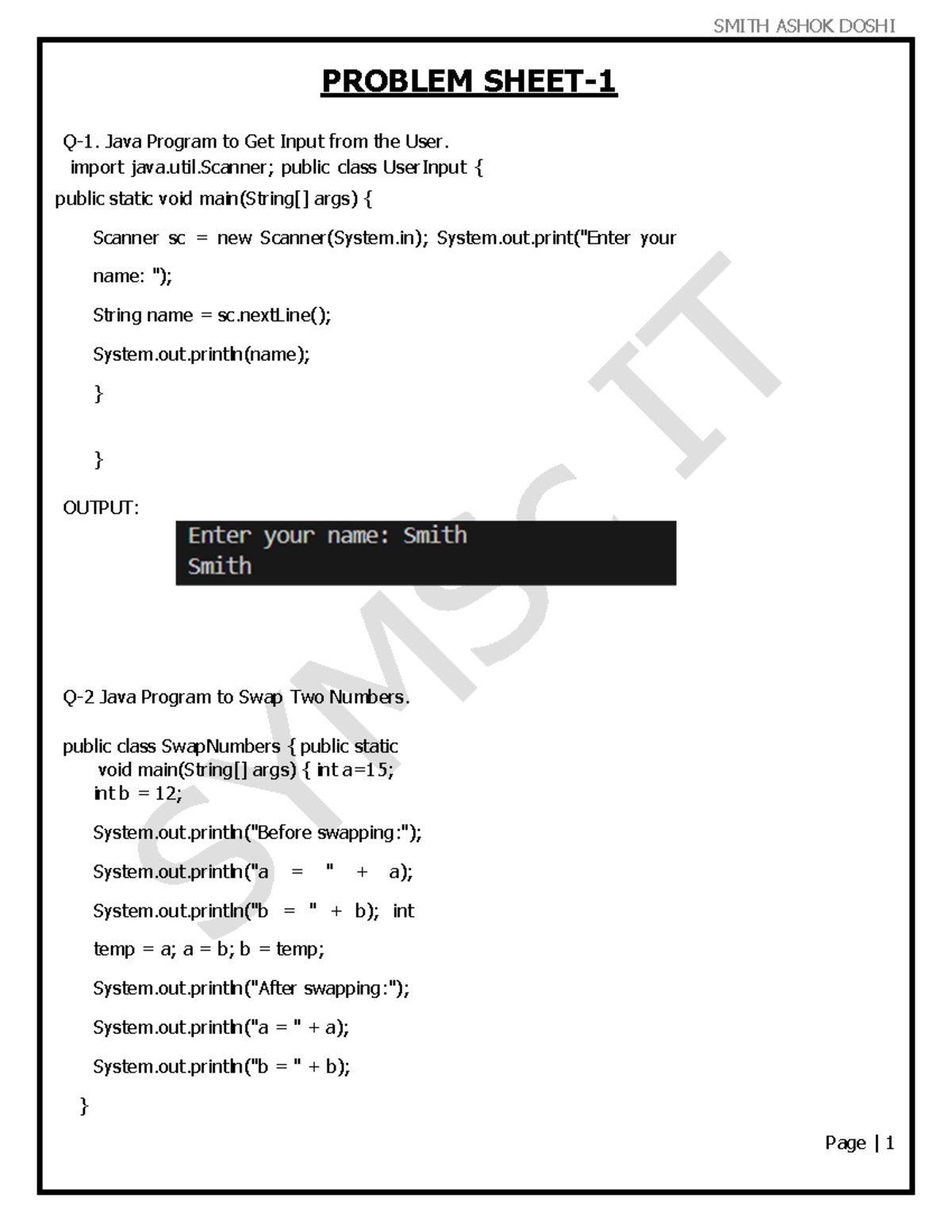 Java Sheet - kbk - PROBLEM SHEET- Ǫ-1. Java Program to Get Input from ...