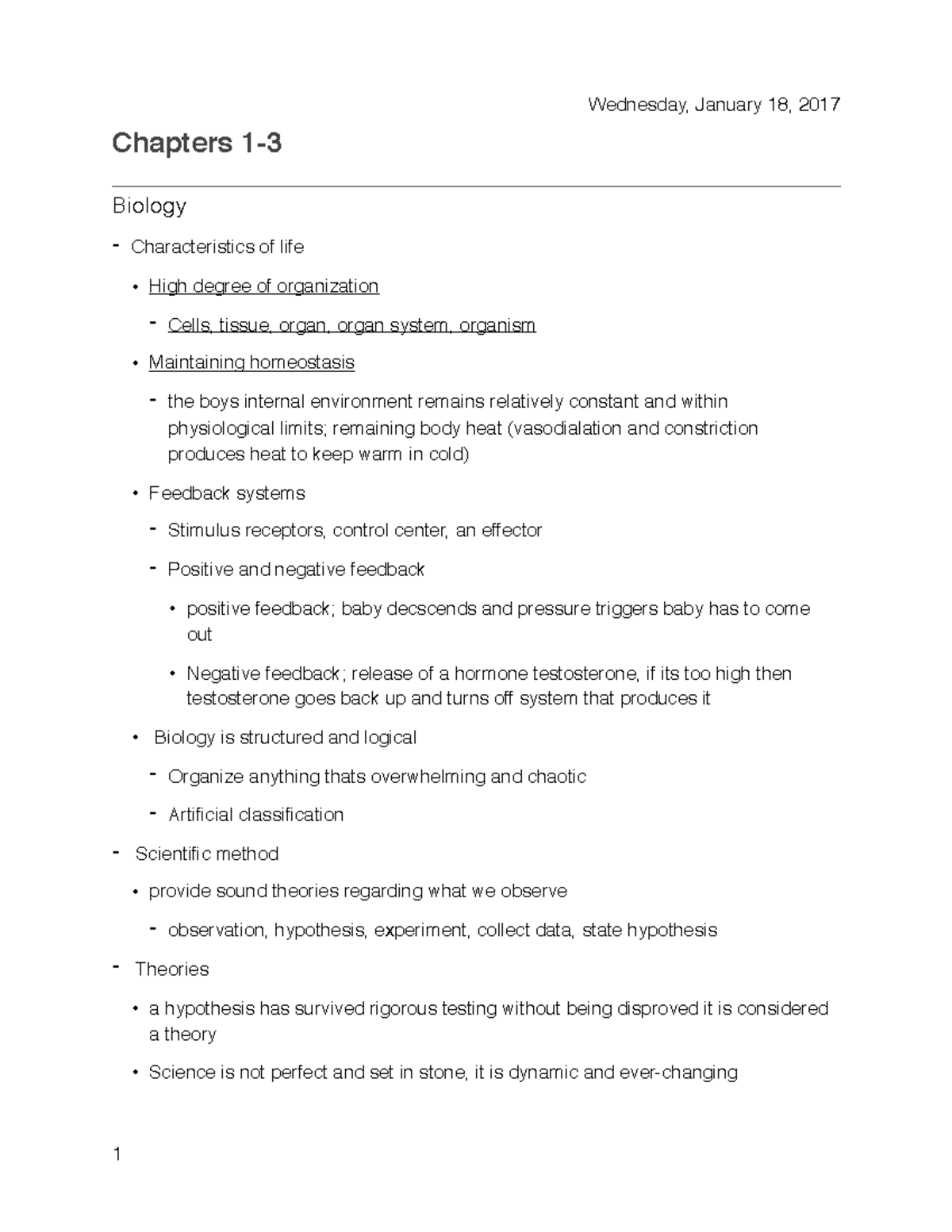 Biology Lecture - professor king - Chapters 1- Biology ...