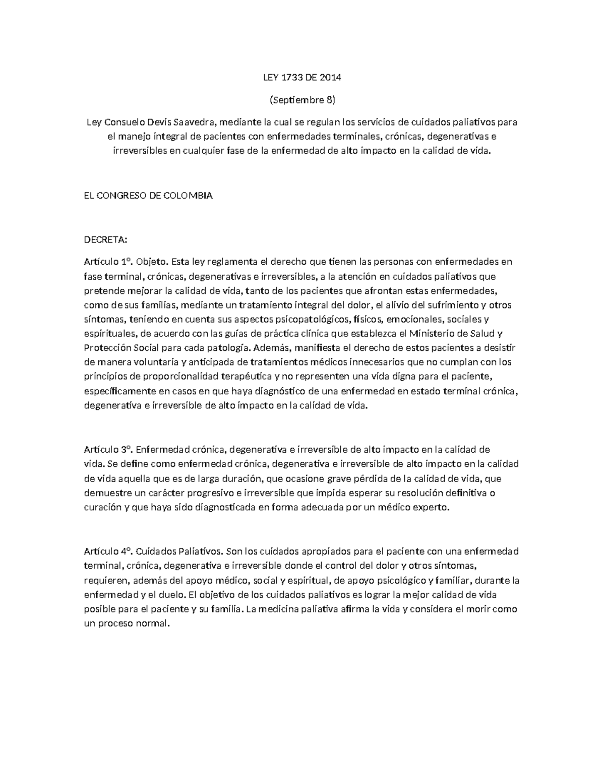 LEY 1733 DE 2014 - LEY 1733 DE 2014 - LEY 1733 DE 2014 (Septiembre 8 ...