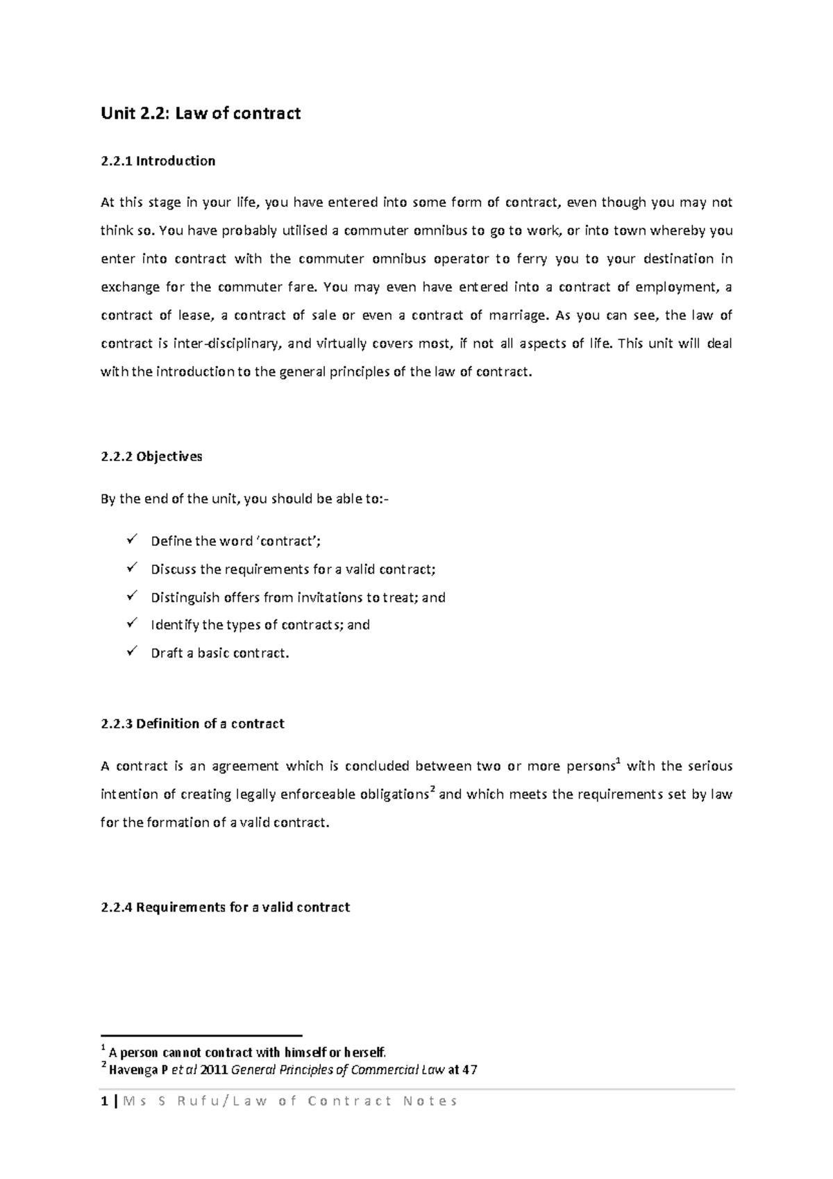 Notes Set 2 - Law of Contract - 1 | M s S R u f u / L a w o f C o n t r ...