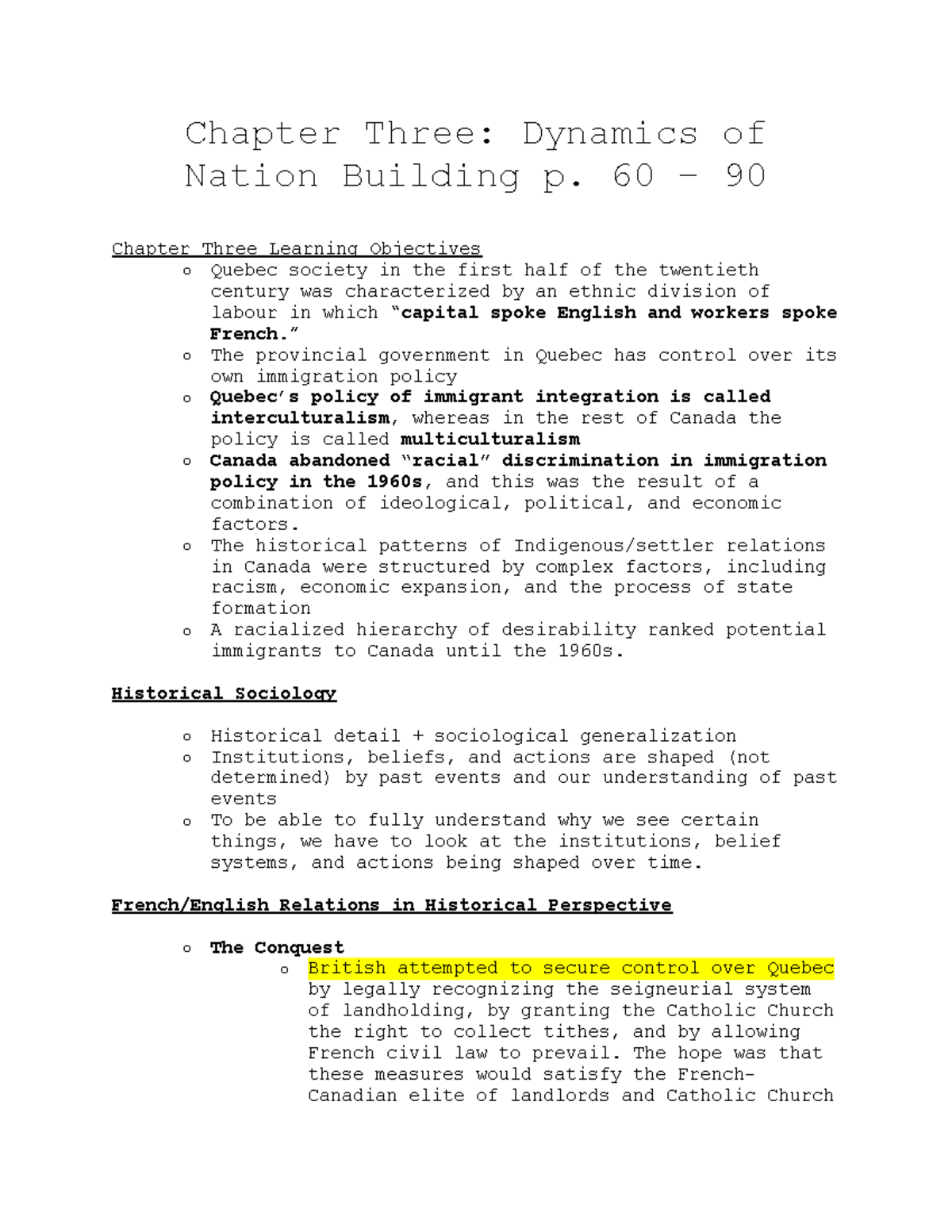 SOC1106 Chapter 3 Readings - Chapter Three: Dynamics of Nation Building ...