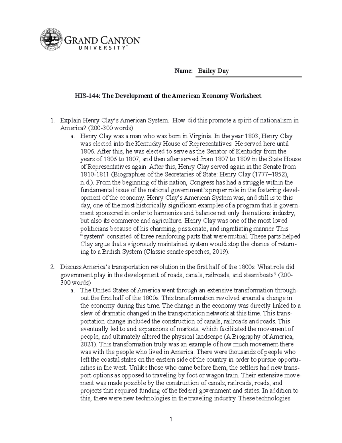 The Development of the American Economy Worksheet - How did this ...