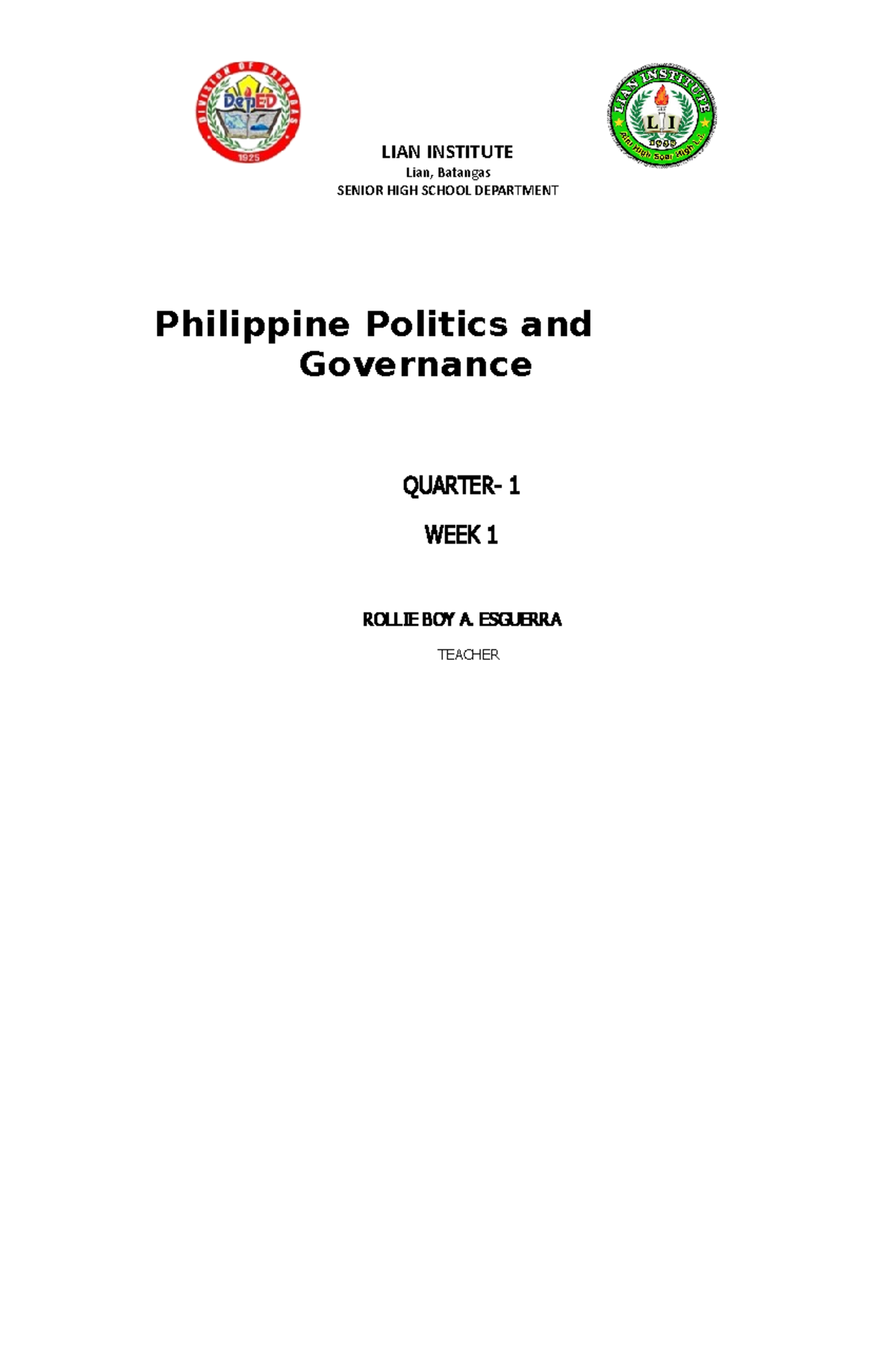 PPG Q 1 W1 and 2 - The concept, relationship and importance of politics ...