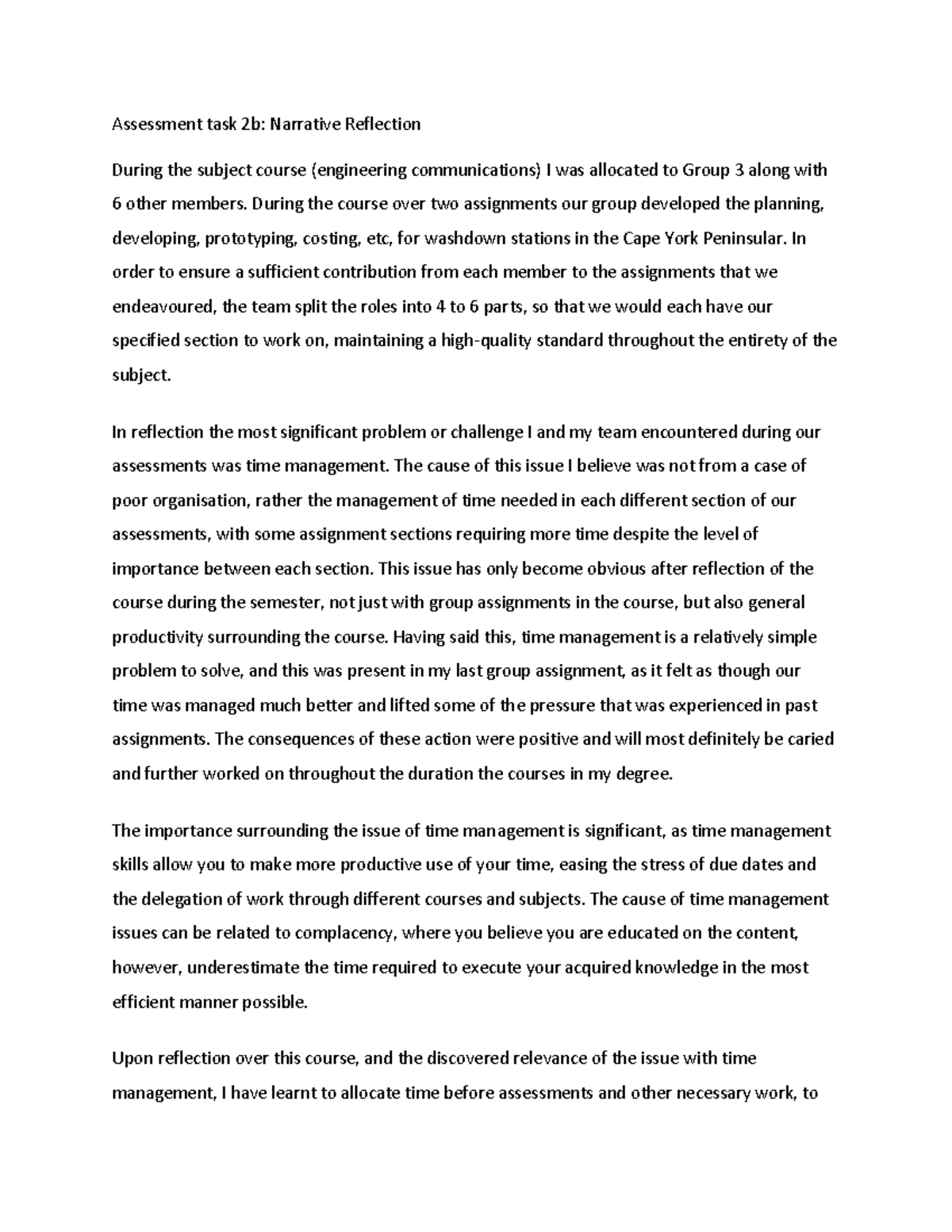 Assessment task 2b - During the course over two assignments our group ...