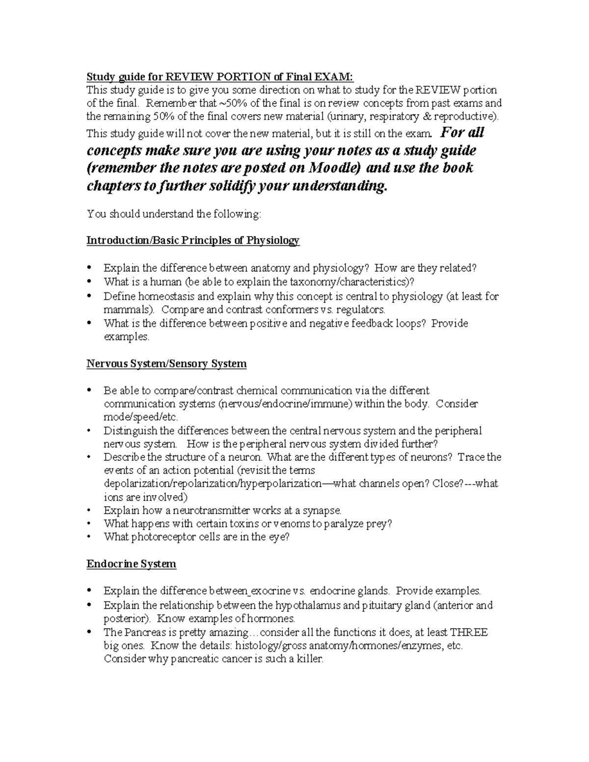Study guide for Review Portion of Final EXAM2015 - Study guide for ...