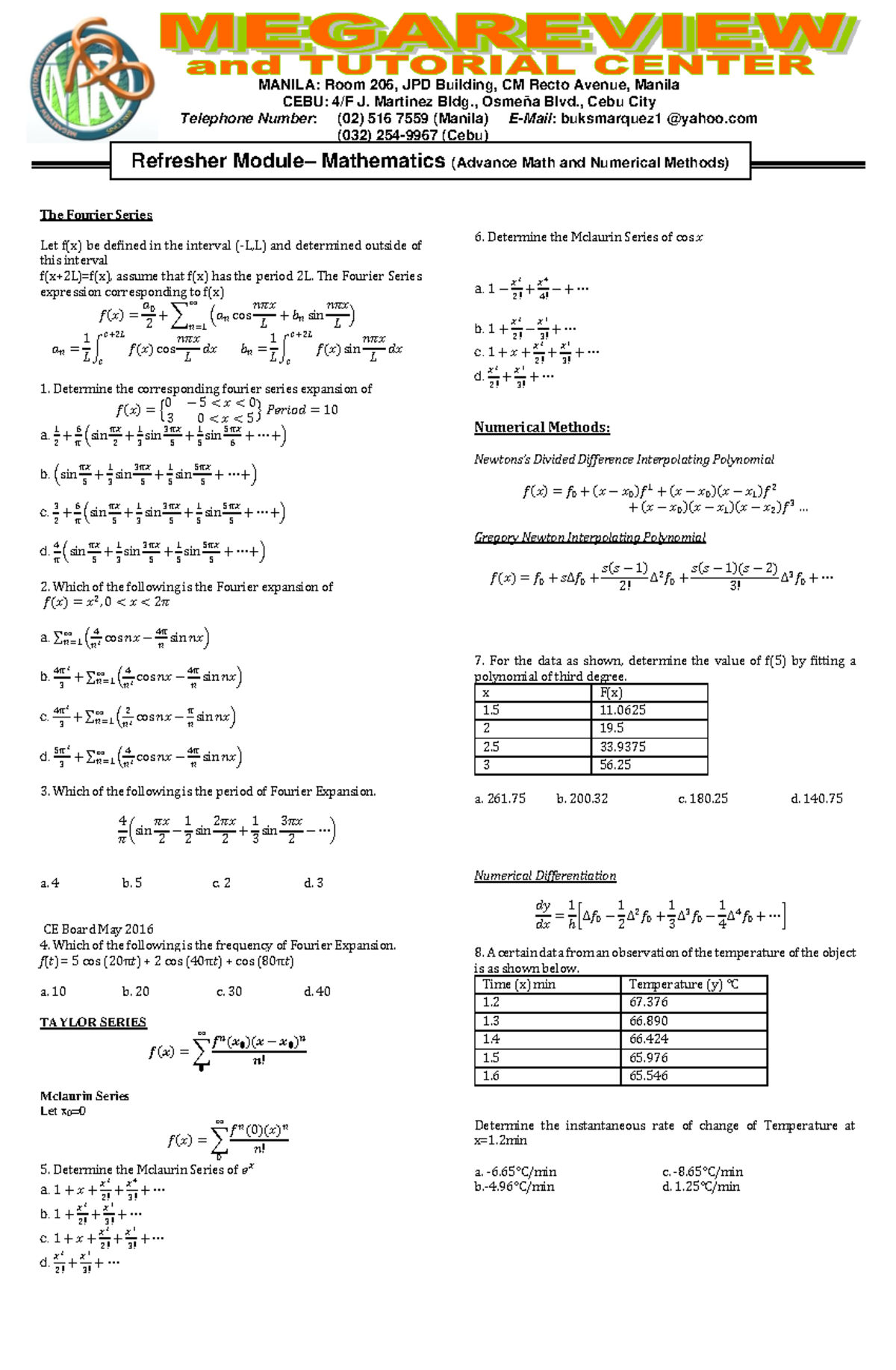 Refresher Module 37 - Advanced Math and Numerical Methods - MANILA ...